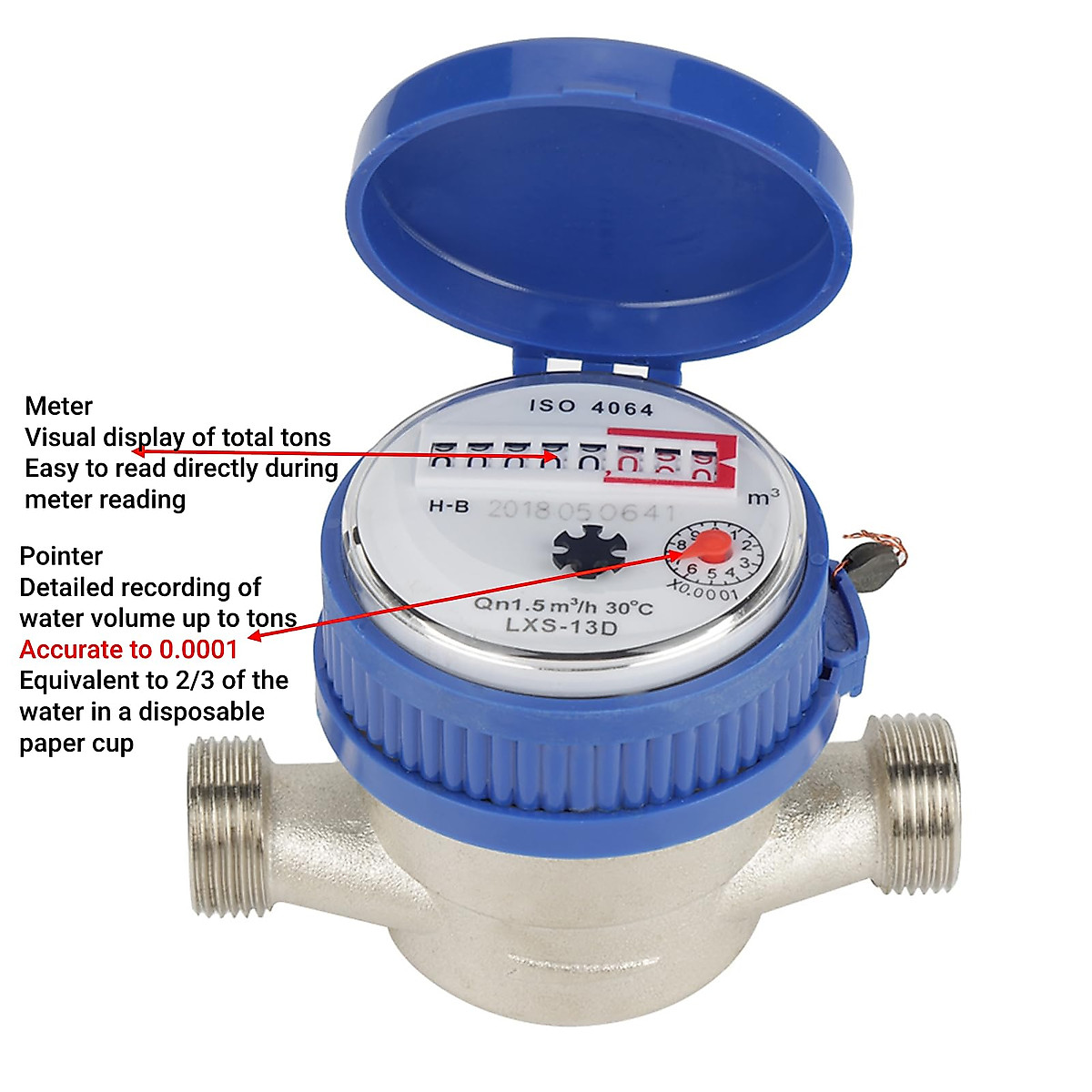 Cold Water Meter, 1/2 inch Thread Water Meter with Fittings and A Protective Cover for Garden and Home Usage
