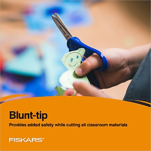 Fiskars Kids Scissors, Scissors for School, Safety Scissors, Blunt Tip Scissors, 5 Inch, 3 Pack, Red, Blue, Turquoise