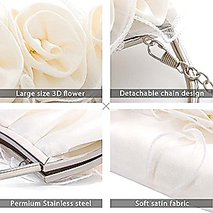 Yokawe Rose Floral Clutch Purses for Women Satin Evening Bag Bridal Wedding Party Prom Handbags
