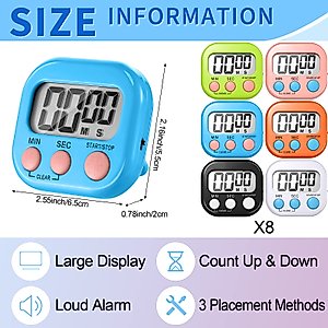 Macarrie 48 Pcs Digital Kitchen Timer Bulk Small Magnetic Backing Stand Timer Clock Loud Alarm LCD Display Electronic Minute Second Count up Countdown Timer for Teacher Classroom Cooking Baking