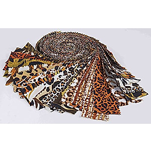 Soimoi 40Pcs Floral Artistic Print Precut Fabrics Strips Roll Up 1.5x42inches Cotton Jelly Rolls for Quilting - Brown