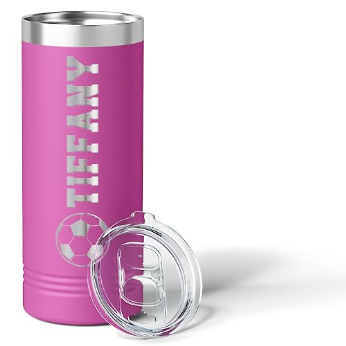 Personalized Soccer Ball Tumbler with Lid Laser Engraved on Blush 22 oz Stainless Steel Insulated Cup Birthday Gift for Men, Women, Sports Lover