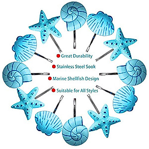 WaoDoing Shower Curtain Hooks Rings, Stainless Steel Rustproof Decorative Bathroom Curtain Hooks, Easy to Install and Sturdy Shower Hooks for Bathroom Decor, Set of 12