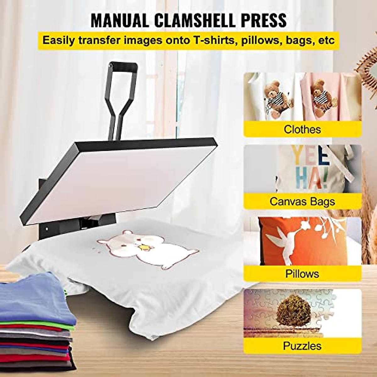 VEVOR Heat Press Machine, 16x24in / 40x61cm, Clamshell Sublimation Transfer Printer Teflon Coated, Digital Precise Heat Control, Silicone Sponge Powerpress for T-Shirt Bag Pad Pillow