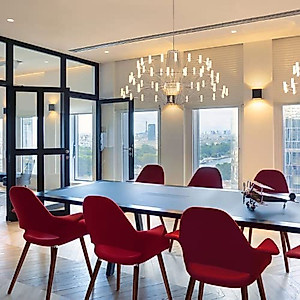 2xhome - Set of 2 Organic Upholstered Fabric Modern Armchairs with Dark Walnut Brown Wooden Legs for Dining Room Office or Accent Chair (Red)