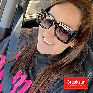 Breaksun Fashion Big Square Sunglasses for Women Men Classic Black Luxury Designer Sun Glasses Thick Frame Gradient Tint (Black/Grey/Black Character)