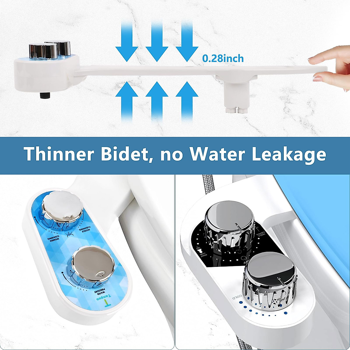 Tanguo Bidet Attachment for Toilet, Adjustable Pressure Control &Self-Cleaning Dual Nozzle (Feminine/Bidet Wash) Toilet Bidet, Cold Water Sprayer Bidets for Existing Toilets