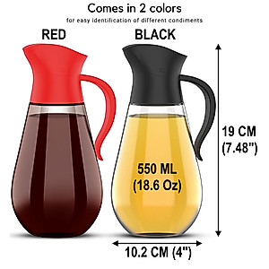 Brieftons Oil & Vinegar Dispensers: 2 x 18.6 Oz Leakproof Glass Oil Dispenser Bottles, Dual Condiment Dispensing Cruets, Easy Pouring with Auto Flip Cap & Stopper, Drip Free & Spill Free Design