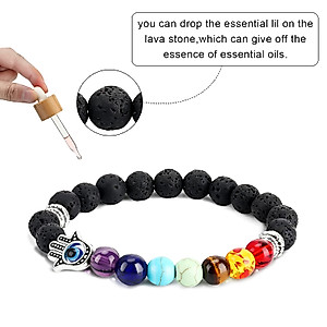 Hicarer 4 Pieces Evil Eye Bracelet Set Hamsa Charm Beaded Bracelets Chakra Charm Stretch Bracelet for Women(Elegant Style)