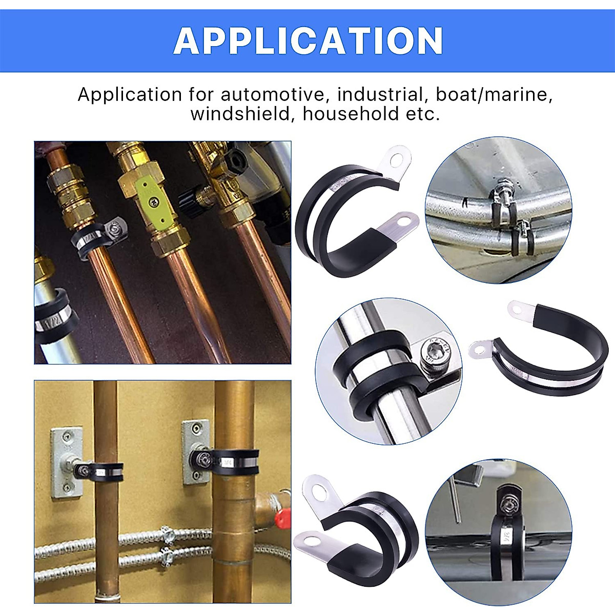 56PCS Large Cable Clamps Assortment Kit,304Stainless Steel Rubber Coated Cushioned Insulated Cable Clamps,Automotive Wire Clamps, Loop Pipe Clamps in 7 Sizes—3/4" 7/8" 1" 1-1/4" 1-1/2" 1-3/4" 2"