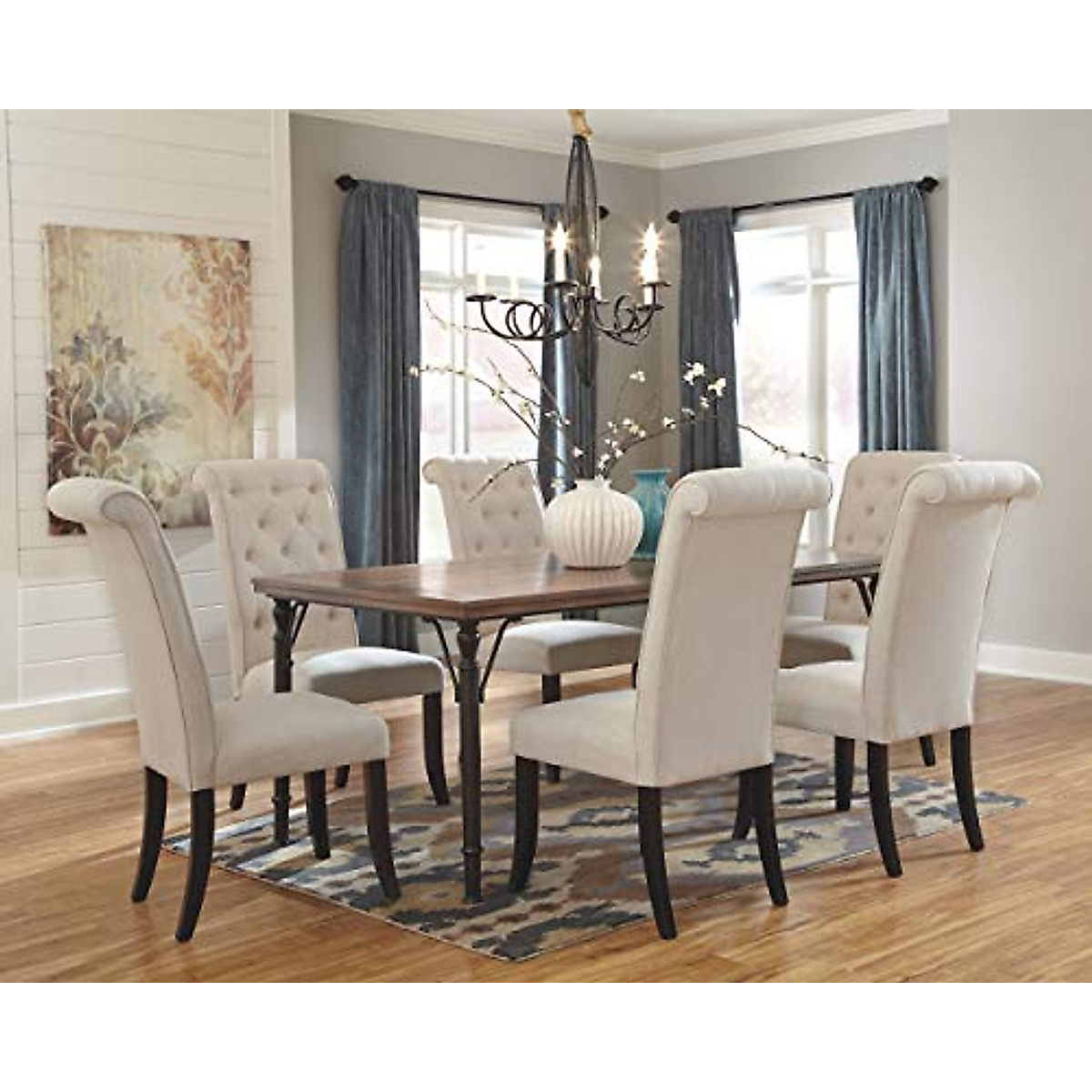 Signature Design by Ashley Tripton Classic Tufted Upholstered Armless Dining Chair, 2 Count, Beige