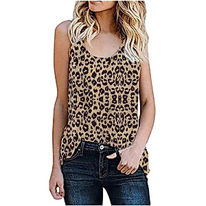 Padaleks Women's Leopard/Zebra Printed Sleeveless Blouse Shirt Casual Flowy Tunic Tank Top Summer Loose T-Shirts