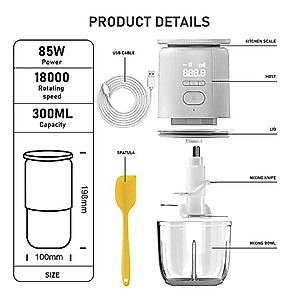 Baby Food Maker | Baby Food Processor with Kitchen Scale, Wireless Portable Food Chopper Electric, Suitable for Meat, Vegetables, Fruits, Spices, Baby Food (300ML)