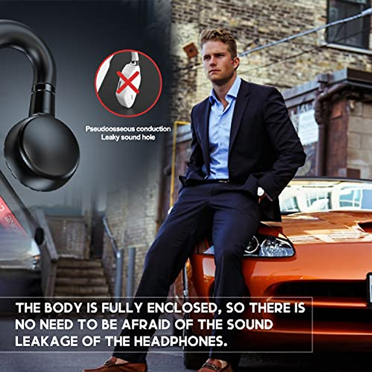 ESSONIO Bone Conduction Headphones Bluetooth earpiece Open Ear Headset with mic IPX5 Waterproof Headphones for Protect Hearing Design