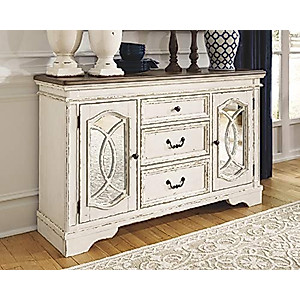 Signature Design by Ashley Realyn French Country Distressed -Dining Room Buffet or Server, Chipped White