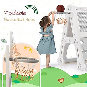 Merax Triangle Climber with Slide, 7-in-1 A-Frame Climber Toddler Slide with Art Easel and Basketball Hoop, Indoor Climbing Toys for Toddlers 1+