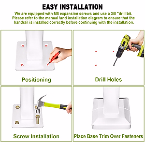 Zwinz Adjustable Handrails for Outdoor Steps, Handrail Picket #4 Fits 4 or 5 Steps, Mattle Wrought Iron Handrail, Stair Rail with Installation Kit for Outdoor Steps