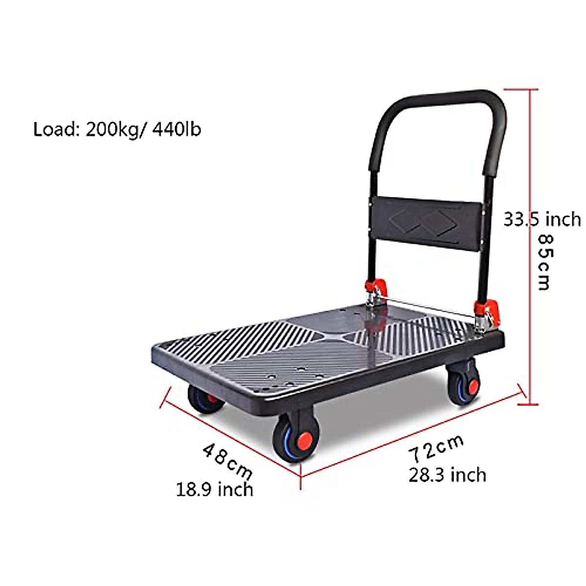 Hand Trucks Silent Platform Truck Moving Push Cart with Foldable Handle and Mute Swivel Wheels for Home Office 440lbs Weight Capacity Push Cart (Color : Blackwheel)