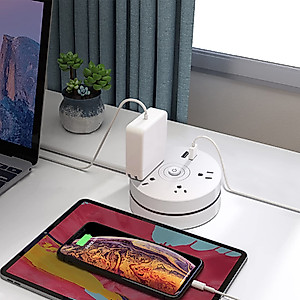 Happlee Retractable Surge Protector Power Strip 4 Widely Outlets 2 Fast Charging USB Ports (USB C USB A) PD 20W with Retractable Extension Cord, Wall Mount Travel Power Strip for Home Office Travel