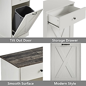 Bocarali Double Tilt Out Trash Cabinet, 20 Gallon Wood Free Standing Laundry Sorter Trash Can with Dual Drawers, Kitchen Garbage Can Recycling Bin Cabinet for Living Room Bathroom, White