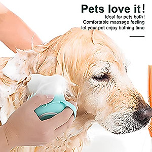 Molain Dog Cat Bath Brush Comb Silicone Rubber Dog Grooming Brush Silicone Puppy Massage Brush Hair Fur Grooming Cleaning Brush Soft Shampoo Dispenser (blue)