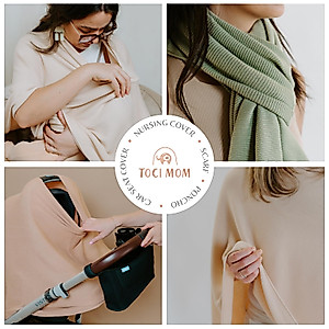 Toci Mom Nursing Cover for Breastfeeding, Full Coverage Breastfeeding Cover, Machine Washable, Breathable and Soft, Wide Neck with Stretch for Easy View, One-Size-Fits-All, Modal Knit (Cream)