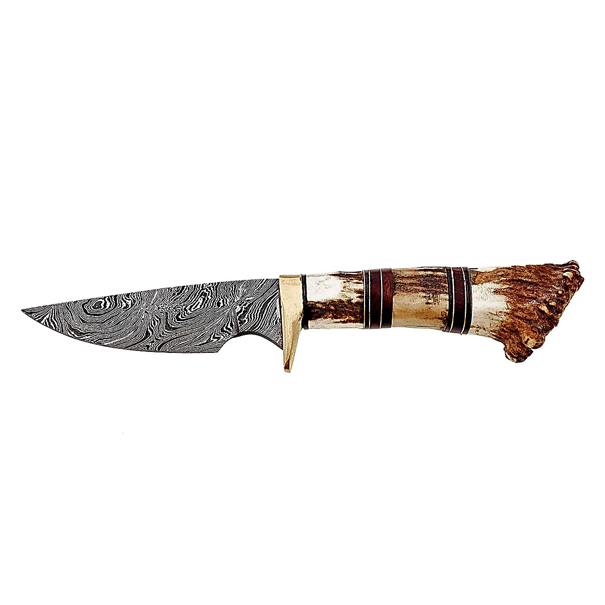 Damascus Steel Hunting Knife - Fixed Blade Knives with Sheath - Firm Grip Handle Made of Stag Horn(ST2)