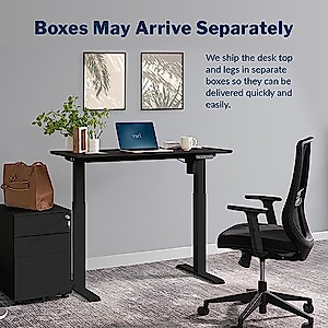 Vari Essential Height Adjustable Electric Standing Desk - Home Office Standing Desk with VariDesk Sturdy T-Legs - Quiet Motorized Standing Desk - 48x24 Inch Small Standing Desk - Black - 1 Box