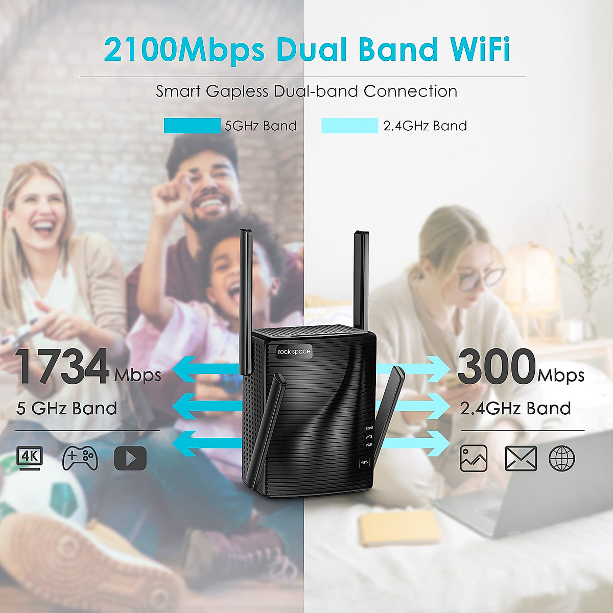 WiFi Extender - WiFi Booster,2100 Mbps,WiFi Range Extender,WiFi Repeater,Wireless Extender for Home,5G&2.4G Dual Band,Gigabit Port&WPS Button,360 Degree Full Coverage