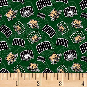 Sykel Enterprises NCAA Ohio Bobcats Tone Green/Black/White/Tan Fabric