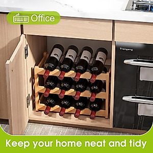 BMOSU Bamboo Wine Rack Wine Storage Cabinet Shelf 12 Bottle Wine Racks Countertop Solid and Practical for Kitchen Dining Room Pantry - 3 Tiers Wine Rack(Natural)