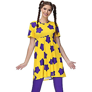 Women's Halloween Short Sleeve High Waist Yellow Dress Round Neck Susei Carmichael Costume with Leggings XL