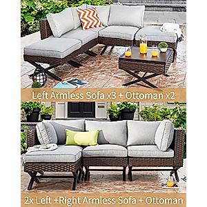 PatioFestival Wicker Patio Ottoman Outdoor Footstools Rattan Furniture X-Leg All Weather Footrest Seat with Cushion(Brown)