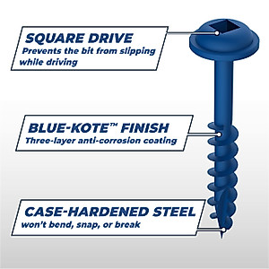 Kreg SML-C250B-250 Blue-Kote Weather Resistant Pocket Hole Screws, 2 1/2 inch, 8 Coarse, Washer Head, 250 Count