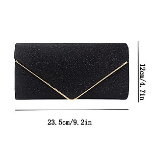 KALAIEN Envelope Clutch Purse Evening Bag for Women Glitter Evening Bag Handbags For Wedding (Black)