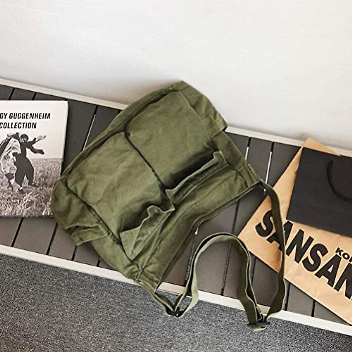 Messenger Bag Unisex Canvas Shoulder Bag Large Capacity Crossbody Bag with Multiple Pockets Vintage Hobo Shoulder Tote Bag (green)