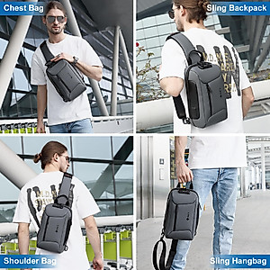 VALUEQLO Anti Theft Sling Bag, Waterproof Sling Crossbody Backpack Chest Bag with USB Charging Port, Casual Daypack Shoulder Bag for Men Women, Black