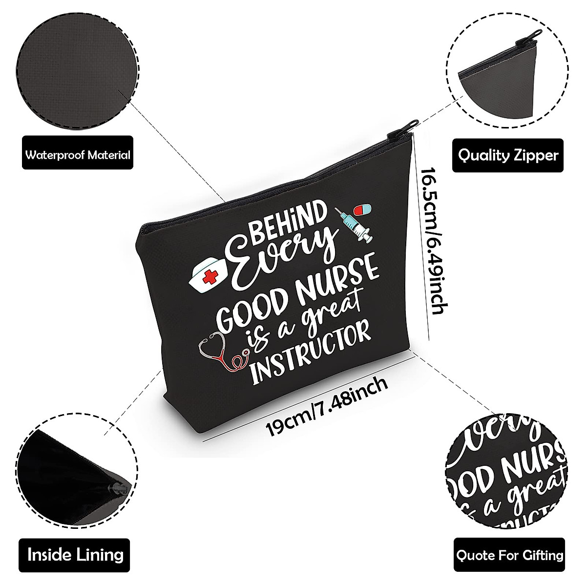 ZJXHPO Nurse Educator Survival Kit Behind Every Good Nurse Is A Great Instructor Makeup Bag With Zipper Nurse Teacher Appreciation Gift (BL Nurse Instructor)