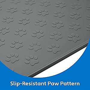 MIGHTY MONKEY Silicone Pet Feeding Mat, Waterproof Placemat for Dog and Cat Bowls, Raised Edges, Prevent Water Spills and Food Messes on Floor, Paw Print Tray Mats, Dishwasher Safe, 18x12, Gray