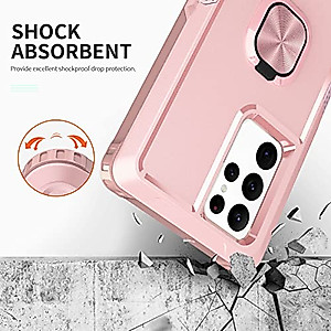 LONTECT for Galaxy S22 Ultra 5G Case with Ring Holder Kickstand 3 in 1 Shockproof Heavy Duty Hybrid Sturdy High Impact Protective Case for Samsung Galaxy S22 Ultra 5G 2022, Rose Gold