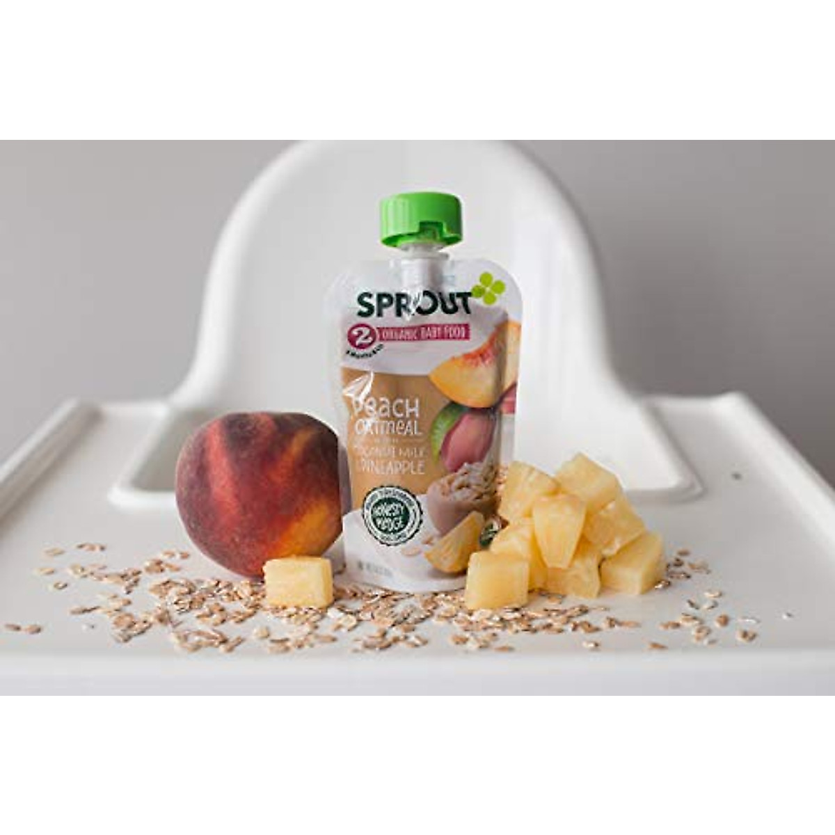 Sprout Organic Stage 2 Baby Food Pouches, Peach Oatmeal w/ Coconut Milk & Pineapple, 3.5 Ounce (Pack of 6)