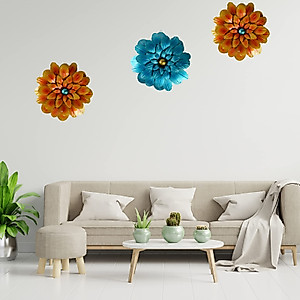 Saim 13.4 inch Metal Flowers Wall Decor Yellow,Handmade Wall Art Flower Hanging Decoration for Bedroom,Living Room,Bathroom,Office,Home Decor,Modern Luxury Style Art Decoration