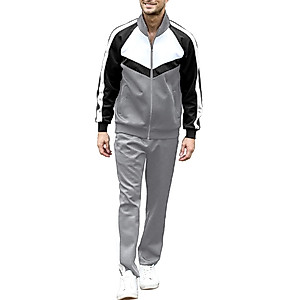 Men's Tracksuits Set with Full Zip Leisure Athletic Sports Jogging Sweat Suits Grey Medium