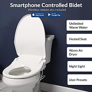 Bio Bidet BB1200 Smart Bidet Toilet App-Enabled iOS & Android Warm Water with Air Dryer, Heated Seat with Slow Close Lid, Remote Control, Elongated, White