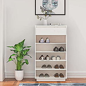 Aisifx Shoe Cabinet White 23.6"x13.4"x41.3" Solid Wood Pine