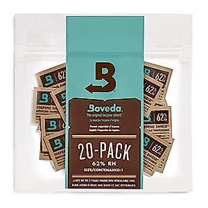 Boveda 62% Storage Humidifier Packets - 2 Way Humidity Control Packs- Size 1-20 Count Resealable Bag - Storage Container Accessories - Bulk Humidity Packs - Relative Humidity Packs - Packet