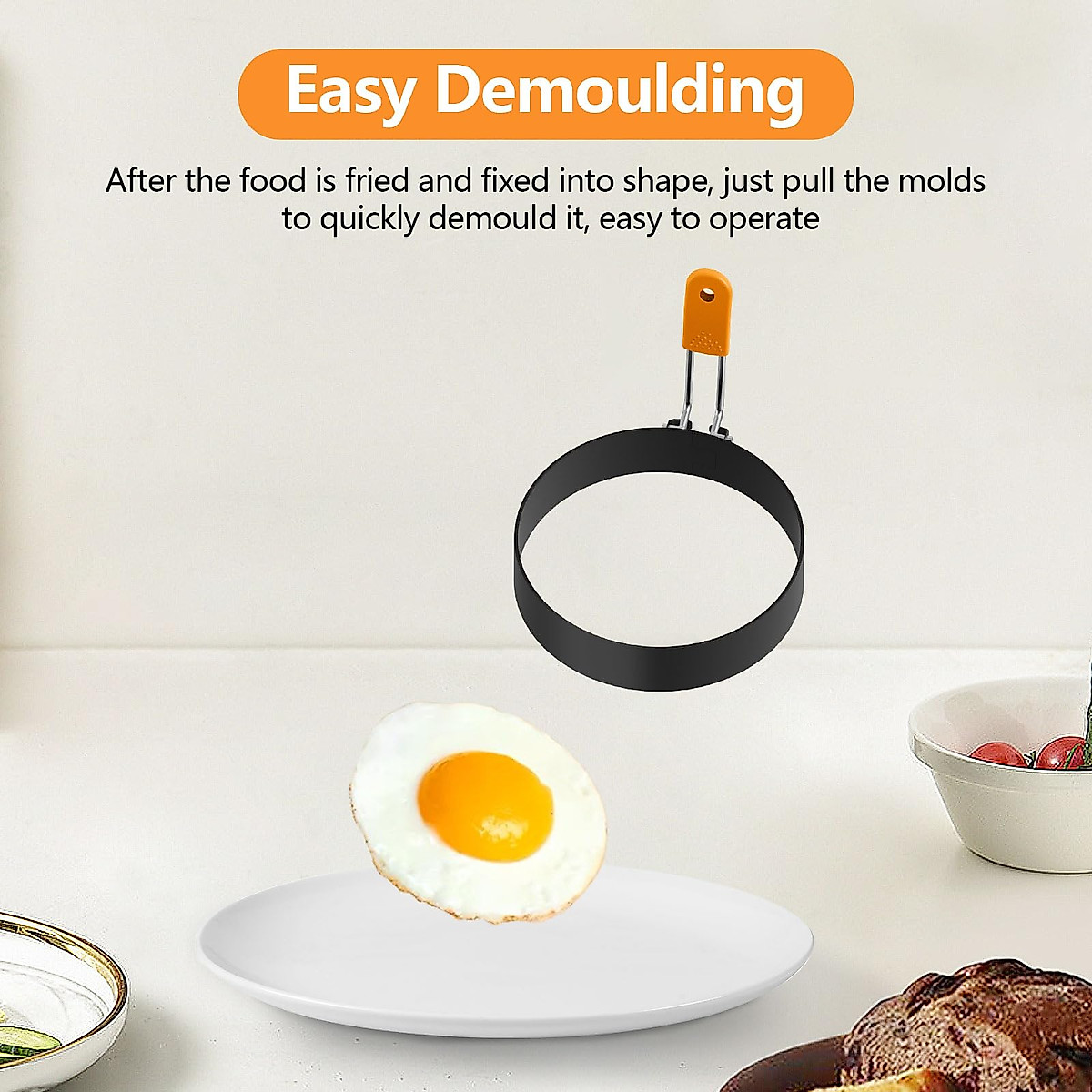 Srinlon Professional Pancake Ring Set,6 Packs Omelette Ring,Non-stick Griddle Pancake Shapers with Oil Brush,Stainless Fried Egg Molds with Orange Anti-scald Silicone Handle,Egg Mold