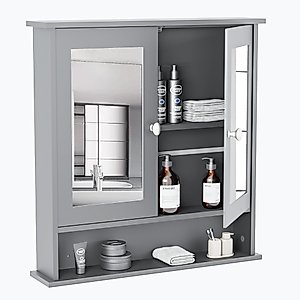 Lifetime Home Modern Bathroom Wall Cabinet with Mirror & Adjustable Shelf - Wall Mounted Utility Medicine Cabinet for Kitchen, Living Room Garage Laundry Room - Wooden Storage Over Sink Toilet