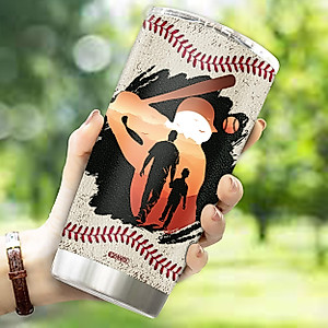 WONWIX Tumbler Gifts for Baseball Dad Stainless Steel with Lid 20 oz Thermos Cup Behind Every Softball Players Travel Coffee Mug Gift for Sport Lover Birthday Fathers Day Christmas