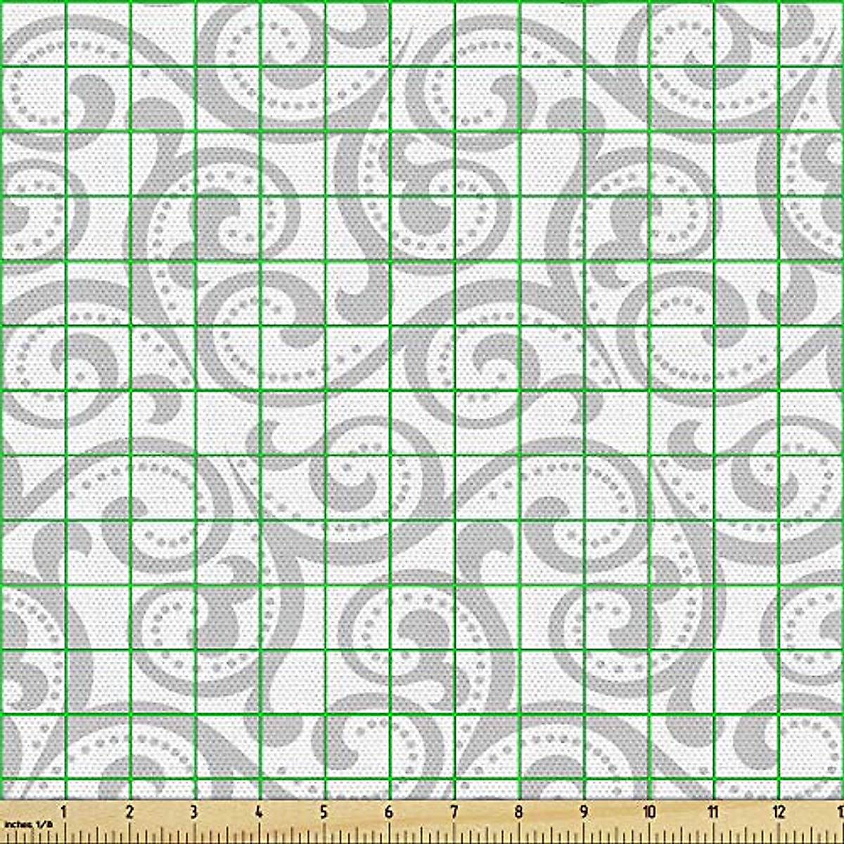 Ambesonne Damask Grey Fabric by The Yard, Simple Pattern with Curls and Dots in Neutral Design Print, Decorative Fabric for Upholstery and Home Accents, 5 Yards, White Grey